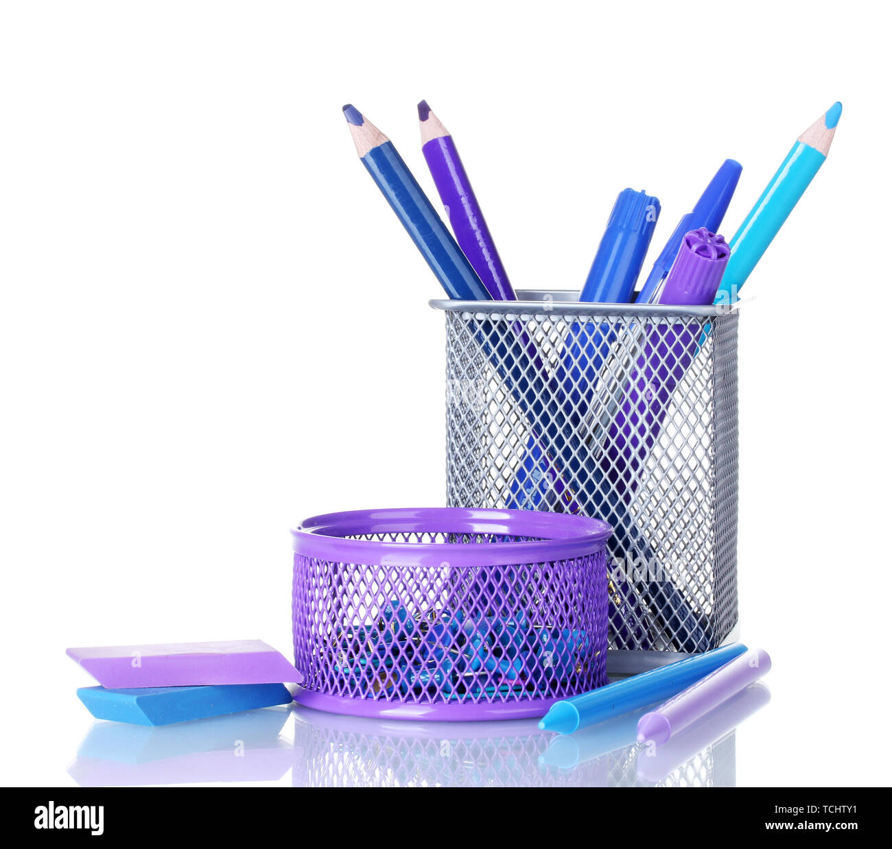 Color holders for office supplies with them isolated on white Stock ...