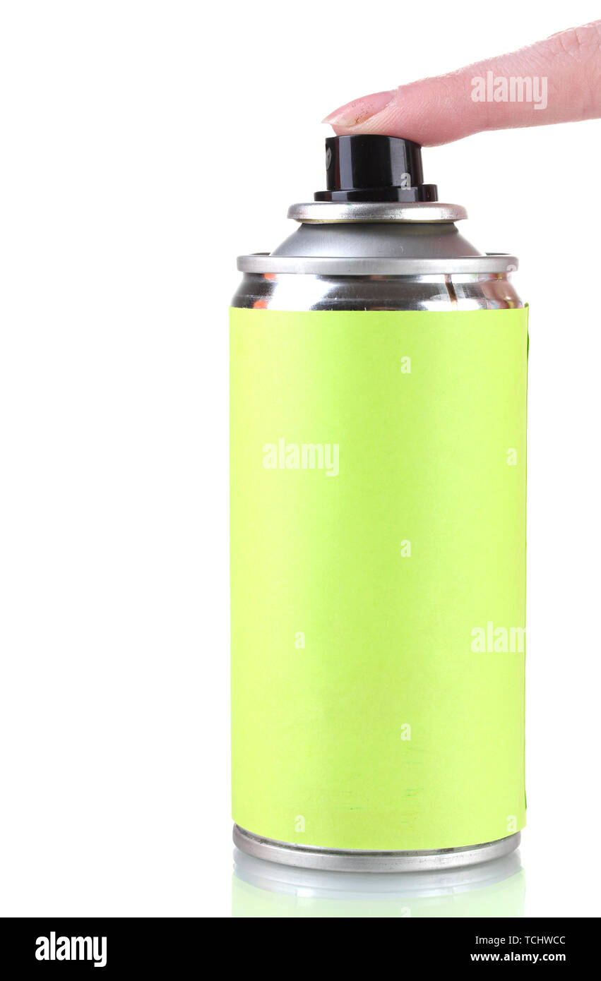 spraying an aerosol can isolated on white Stock Photo - Alamy