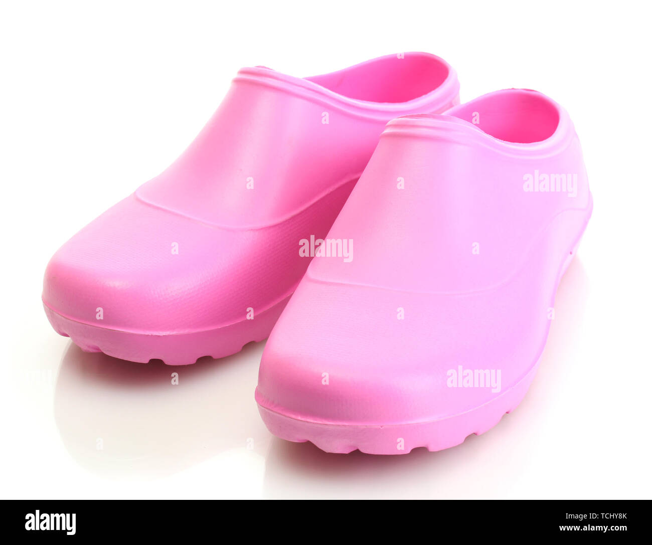 bright pink galoshes isolated on white Stock Photo - Alamy