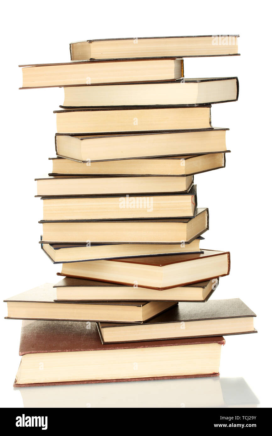 tower of books isolated on white background Stock Photo - Alamy