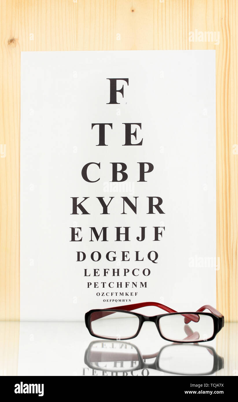 Eyesight test chart with glasses close-up Stock Photo - Alamy