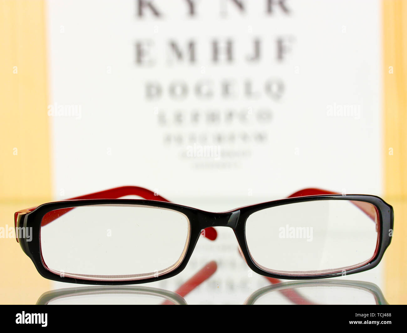 Eyesight test chart with glasses close-up Stock Photo - Alamy
