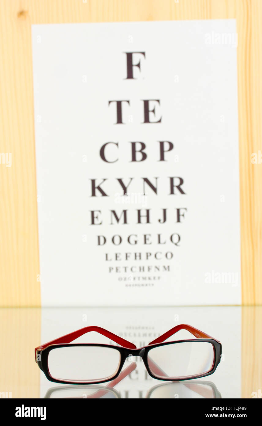 Eyesight test chart with glasses close-up Stock Photo - Alamy