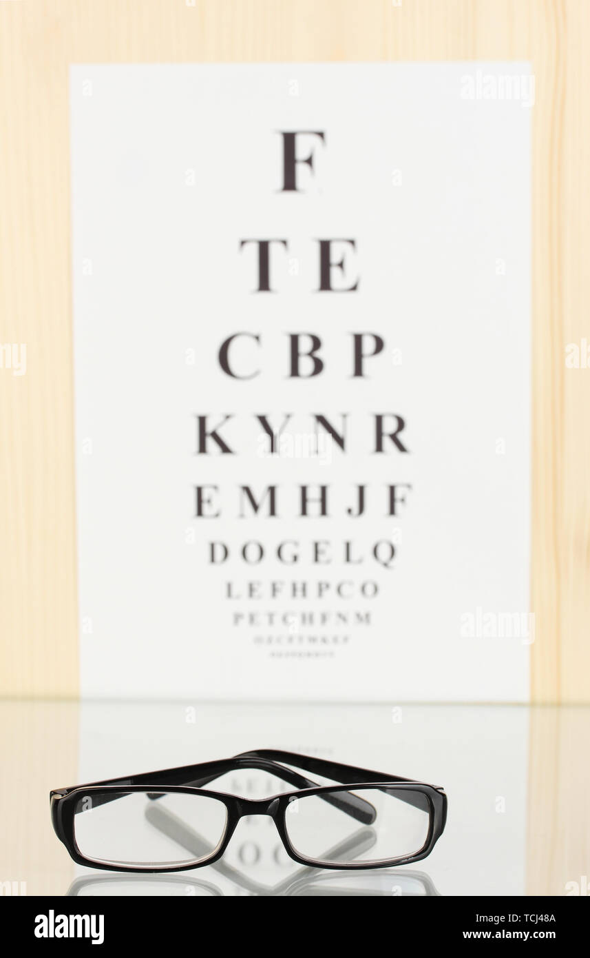 Eyesight test chart with glasses close-up Stock Photo - Alamy