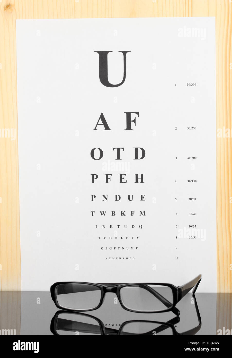 Eyesight test chart with glasses close-up Stock Photo - Alamy