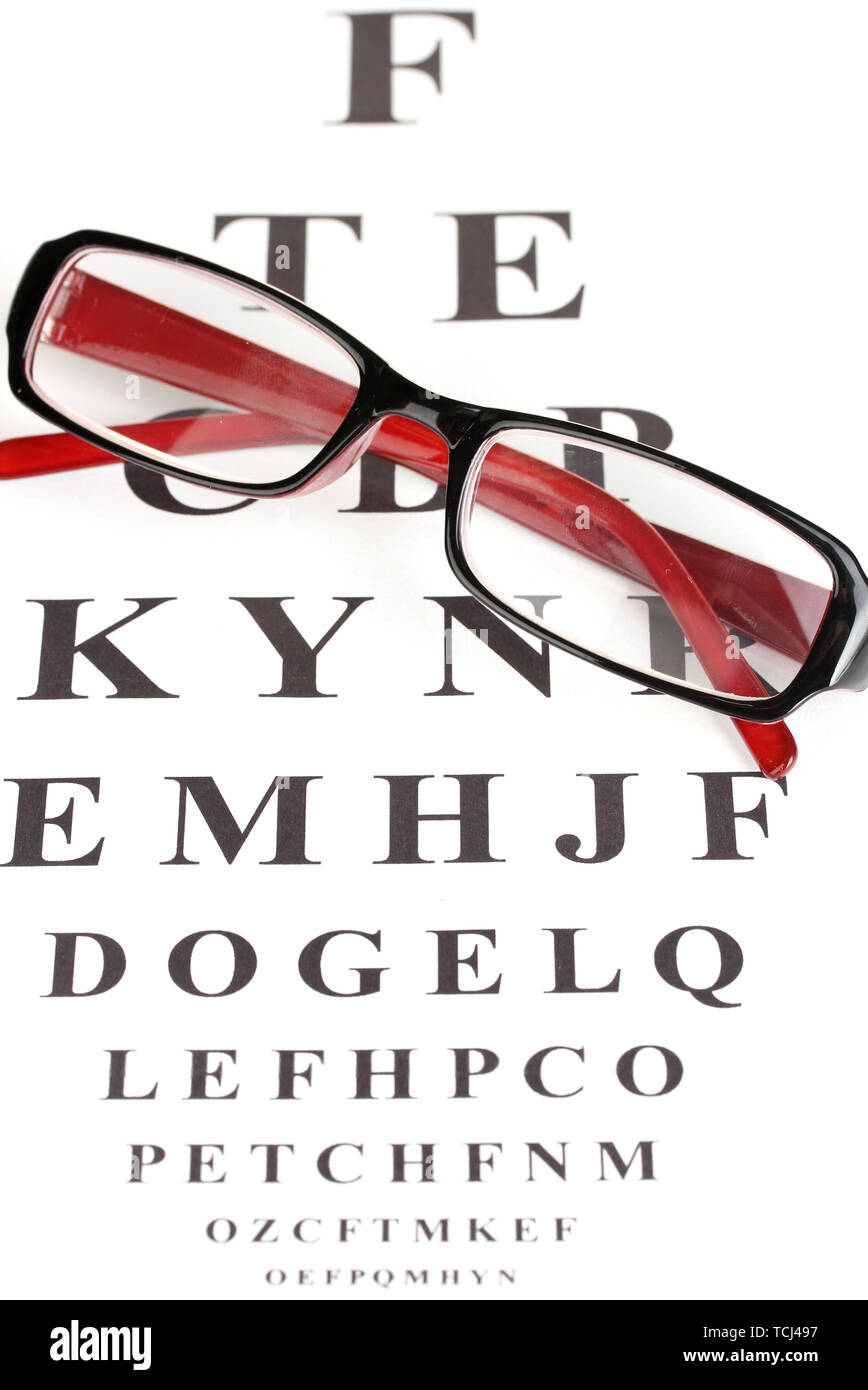 Eyesight test chart with glasses close-up Stock Photo - Alamy