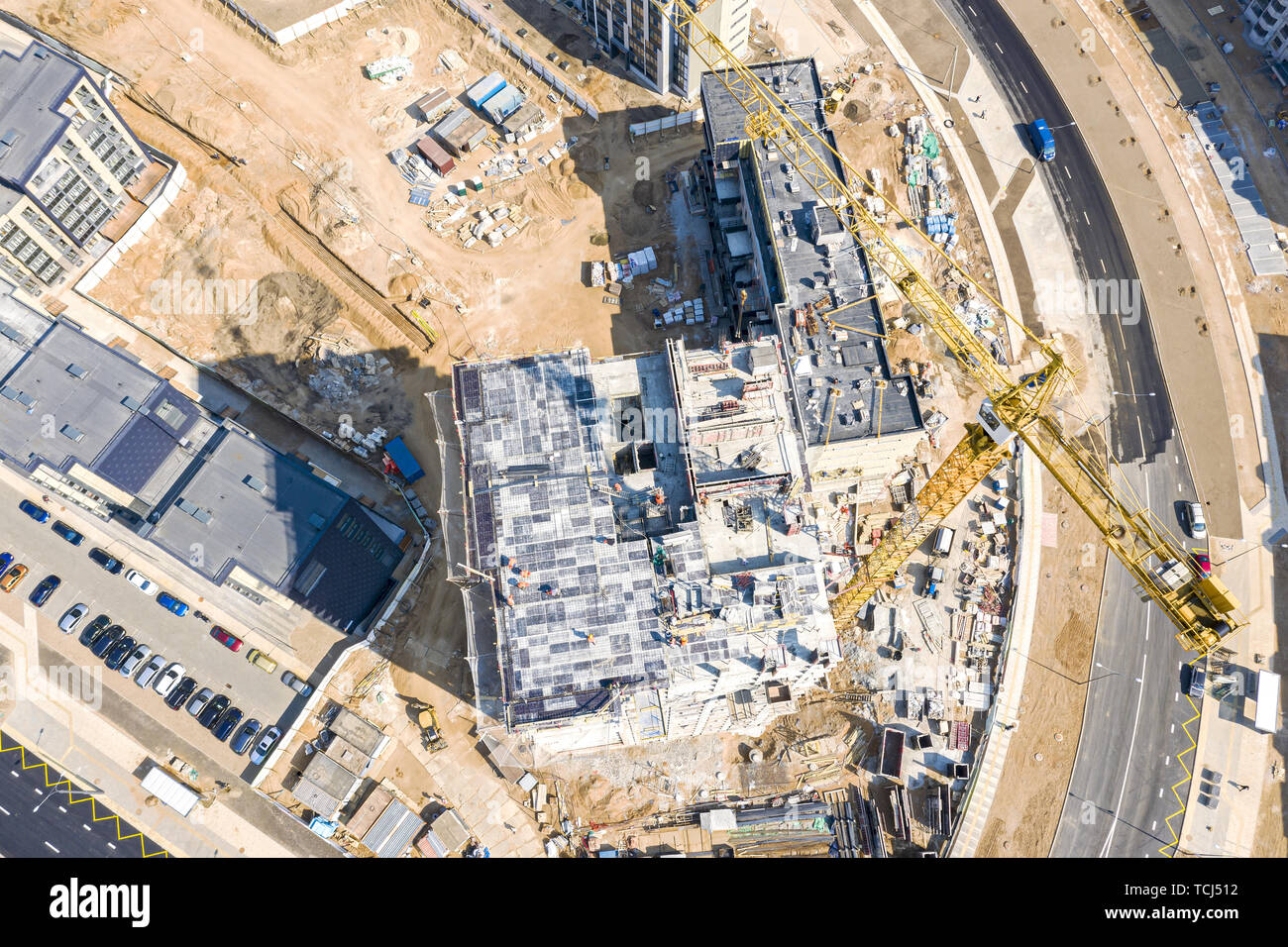 civil construction. buildings of new apartment complex, aerial top view ...