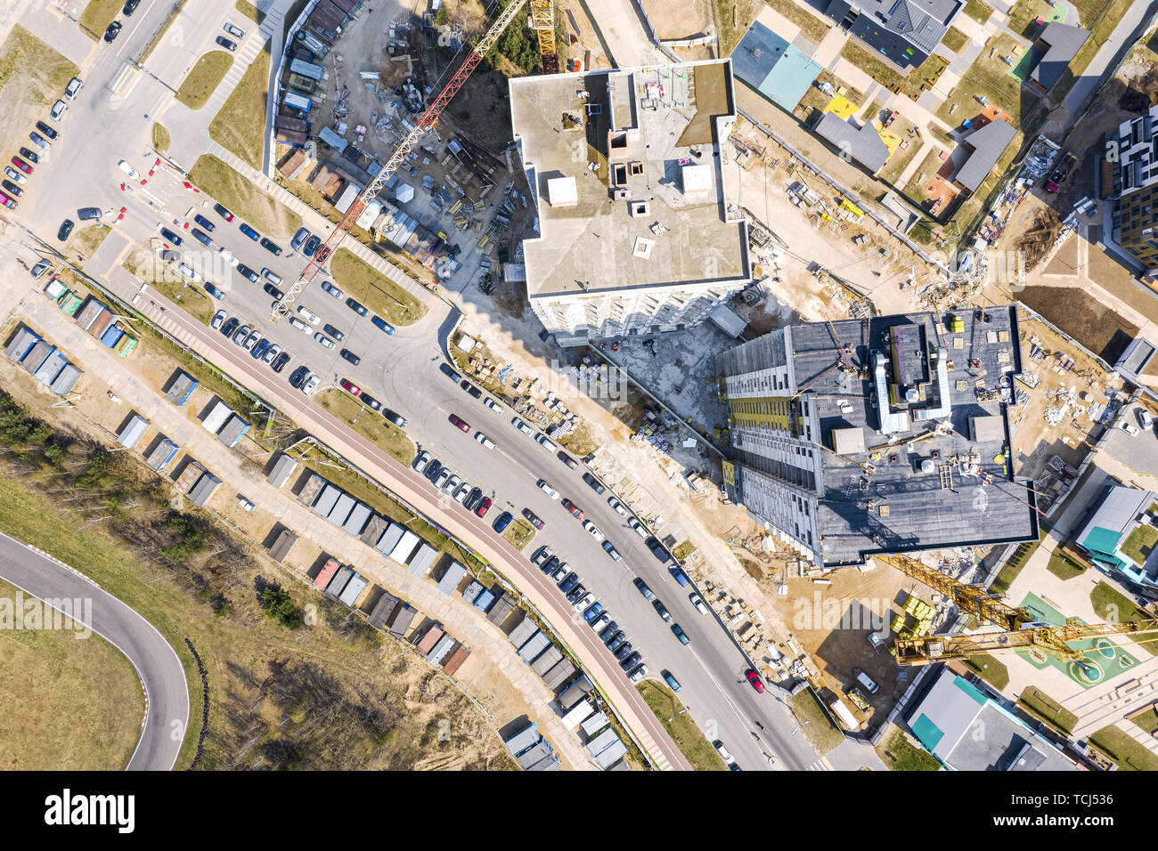 new residential area under construction. aerial top view of ...