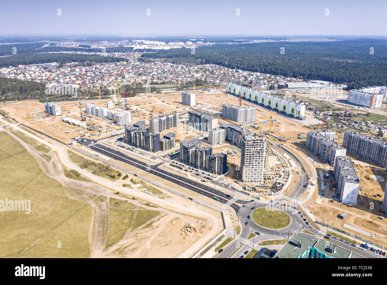 panoramic view of city construction site. development of new ...