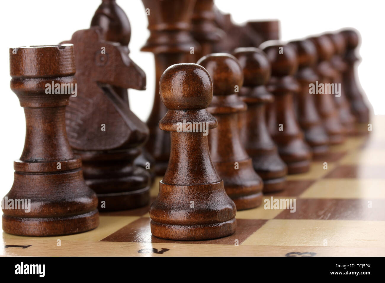Chess board with chess pieces isolated on white Stock Photo - Alamy