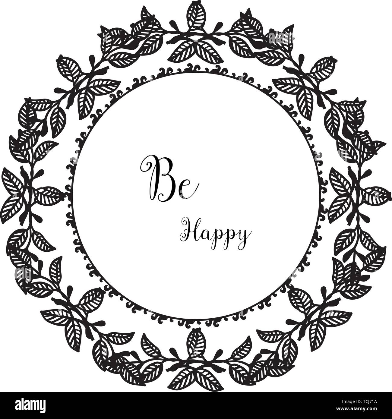 Vector illustration decoration wreath frame with writing be happy of ...