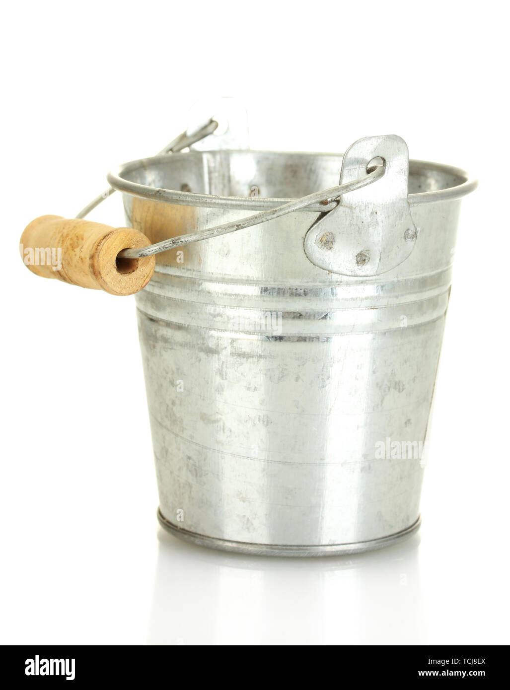 empty metal bucket isolated on white Stock Photo - Alamy