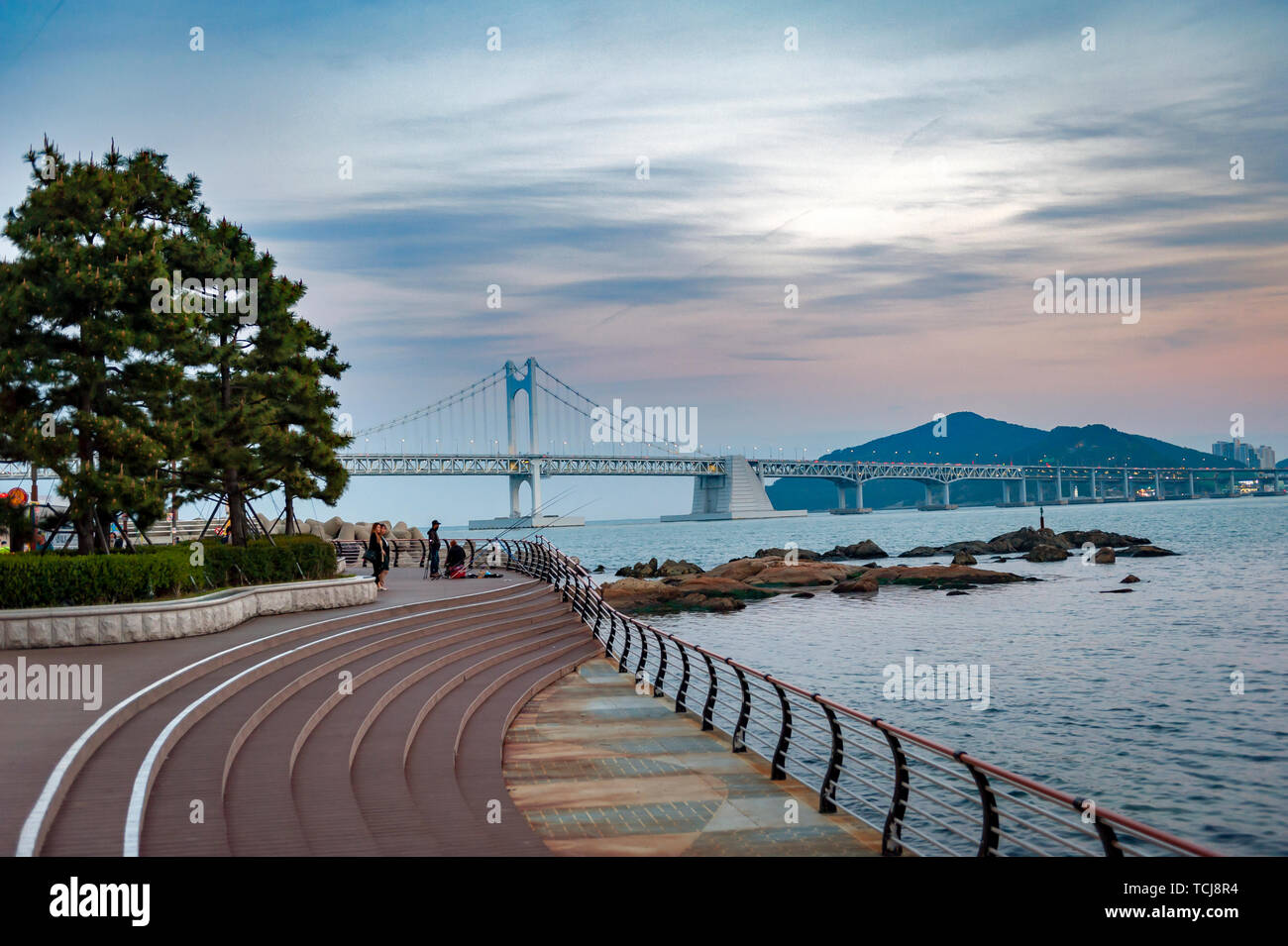 Beachfront promenade with scenic view of Gwangan Bridge at Gwangalli ...