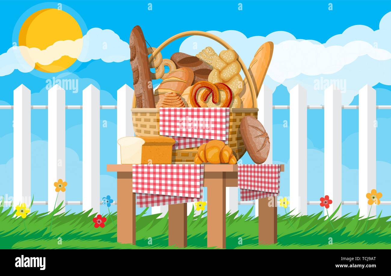 Picnic basket fresh bread Stock Vector Images - Alamy