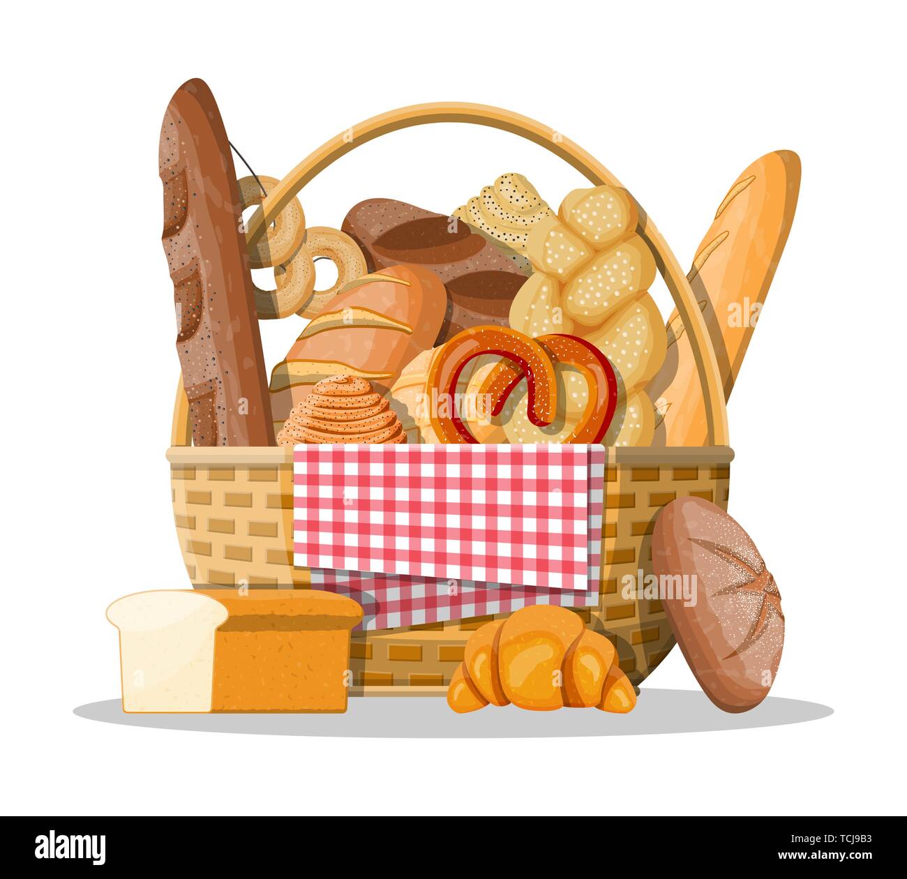 Bread icons and wicker basket Stock Vector Image & Art - Alamy