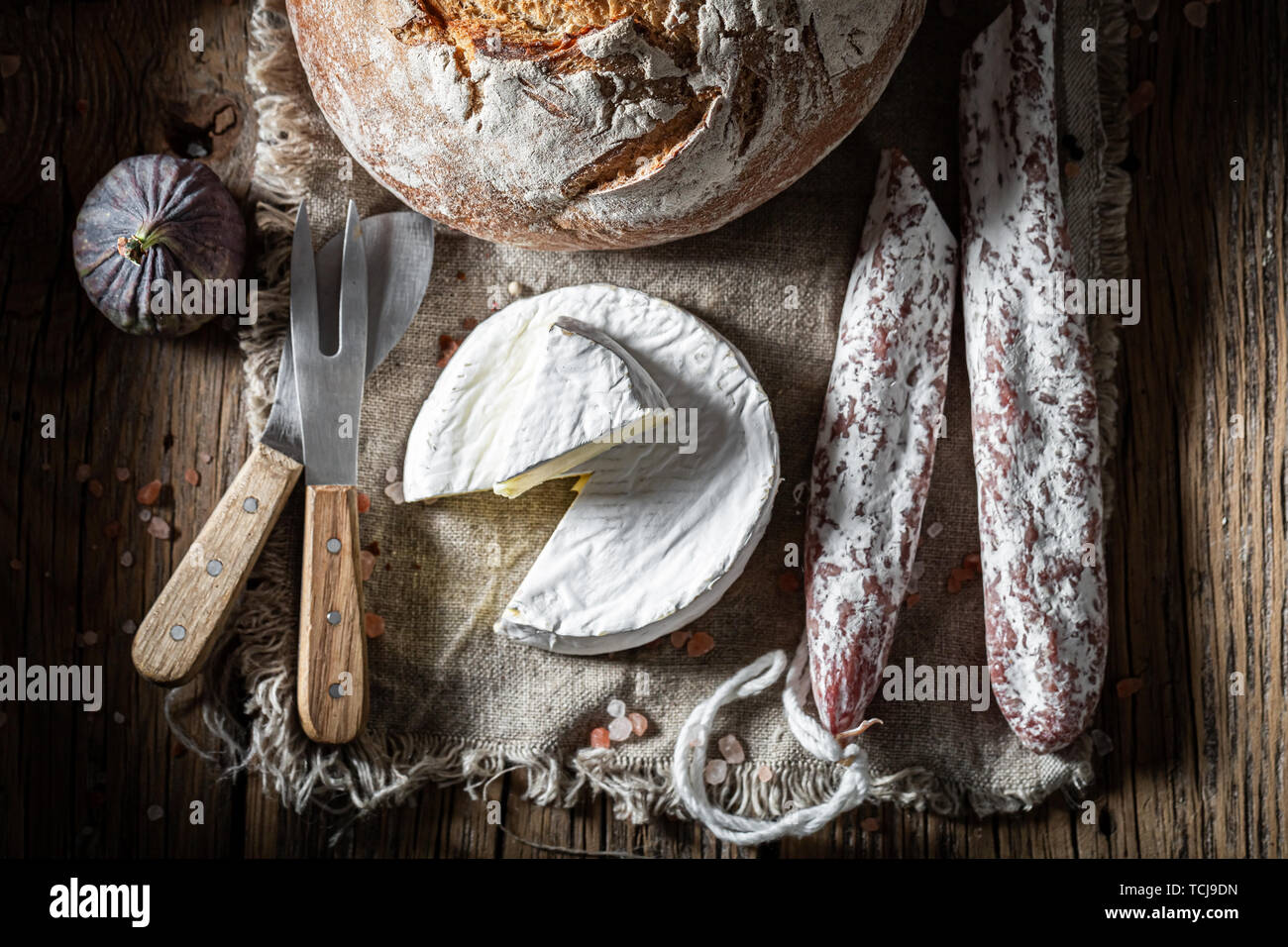 Closeup of load of bread with sausage and cheese Stock Photo - Alamy