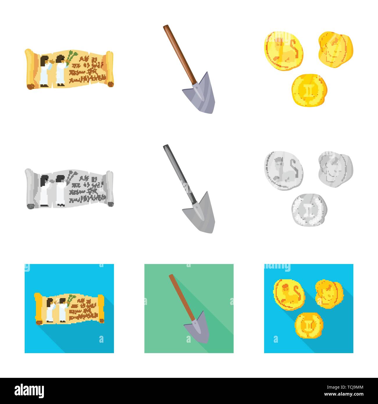 scroll,shovel,coins,papyrus,tool,antique,book,pick,ancient,roll ...