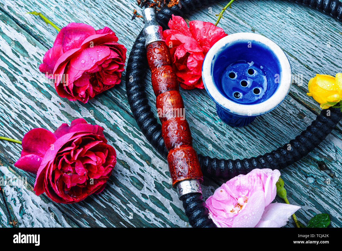 Turkish smoking hookah with the scent of tea rose. Flower tobacco ...