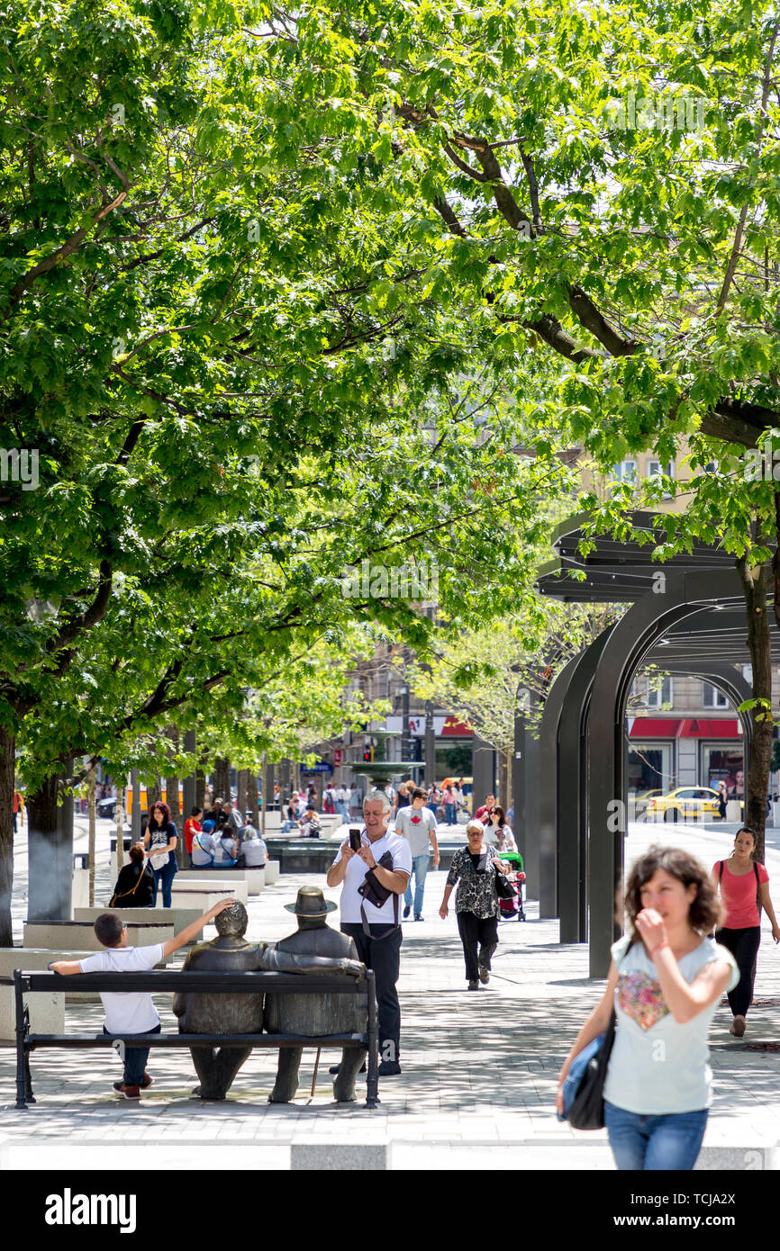 SOFIA, BULGARIA - JUNE 7: Pedestrians walks through the renovated ...