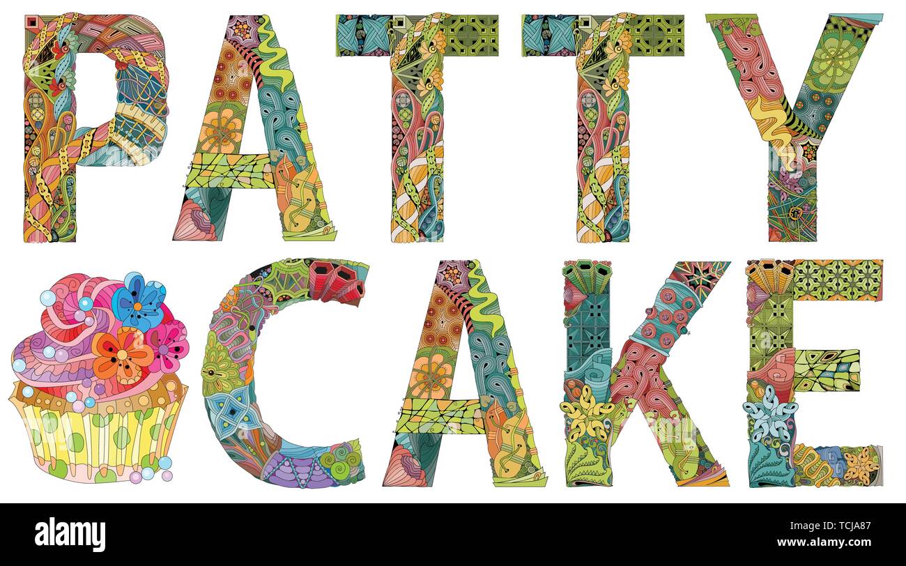 Hand-painted art design. Hand drawn illustration words PATTY CAKE with ...