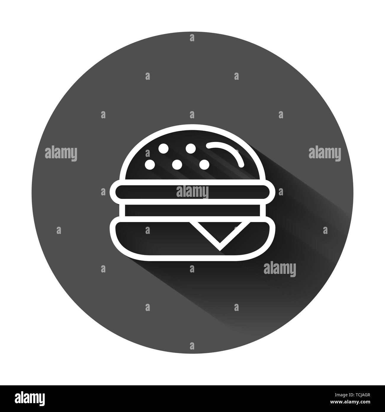 Burger sign icon in flat style. Hamburger vector illustration on black ...