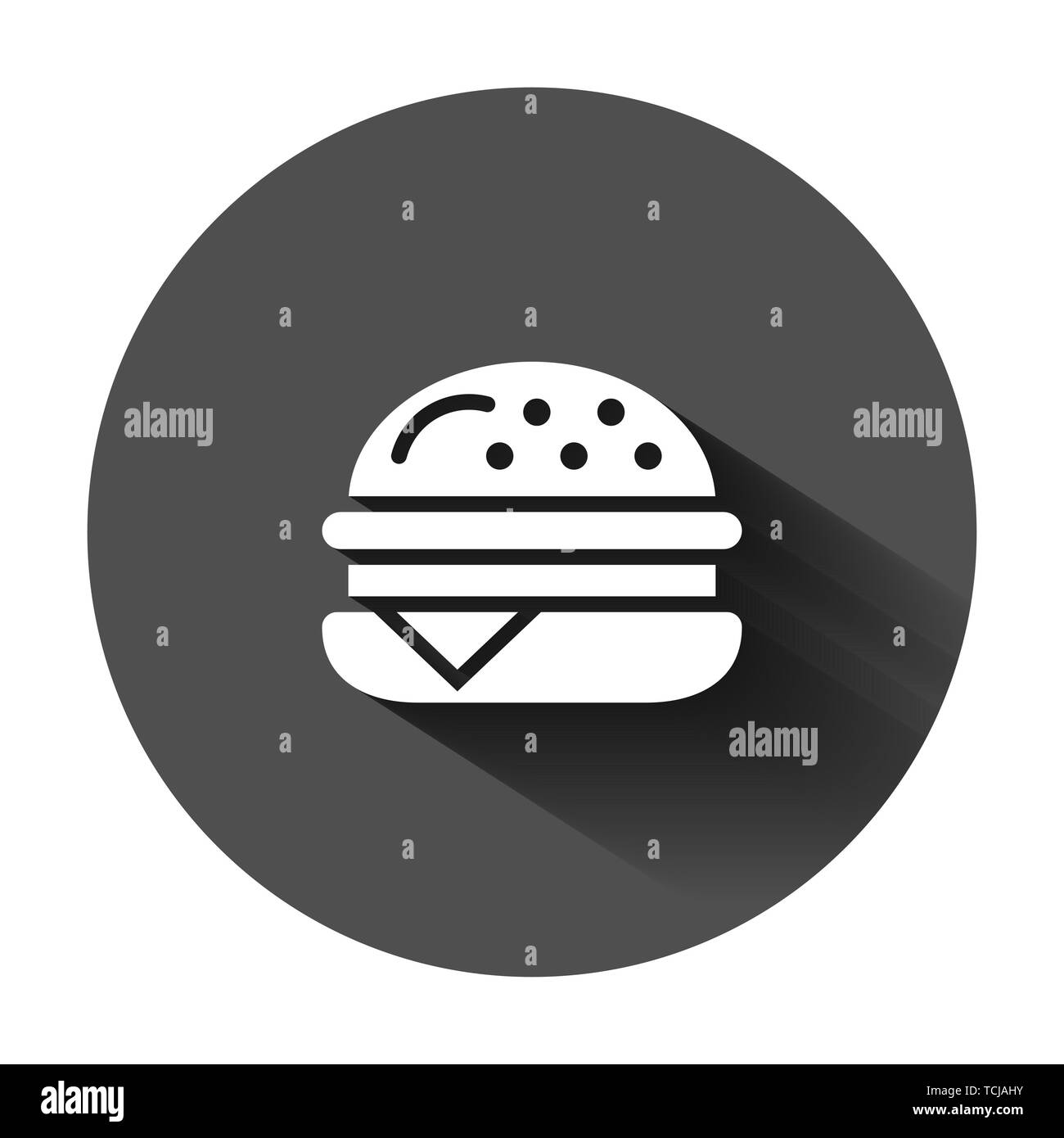 Burger sign icon in flat style. Hamburger vector illustration on black ...