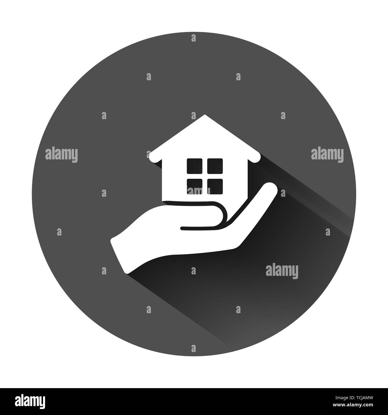 Home care icon in flat style. Hand hold house vector illustration on ...