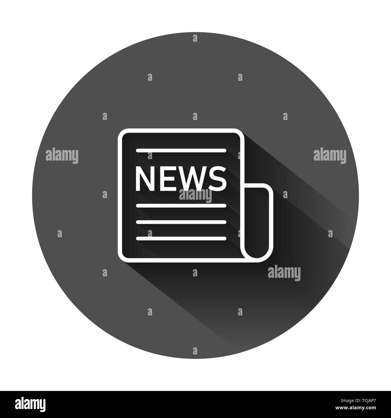 Newspaper icon in flat style. News vector illustration on black round ...