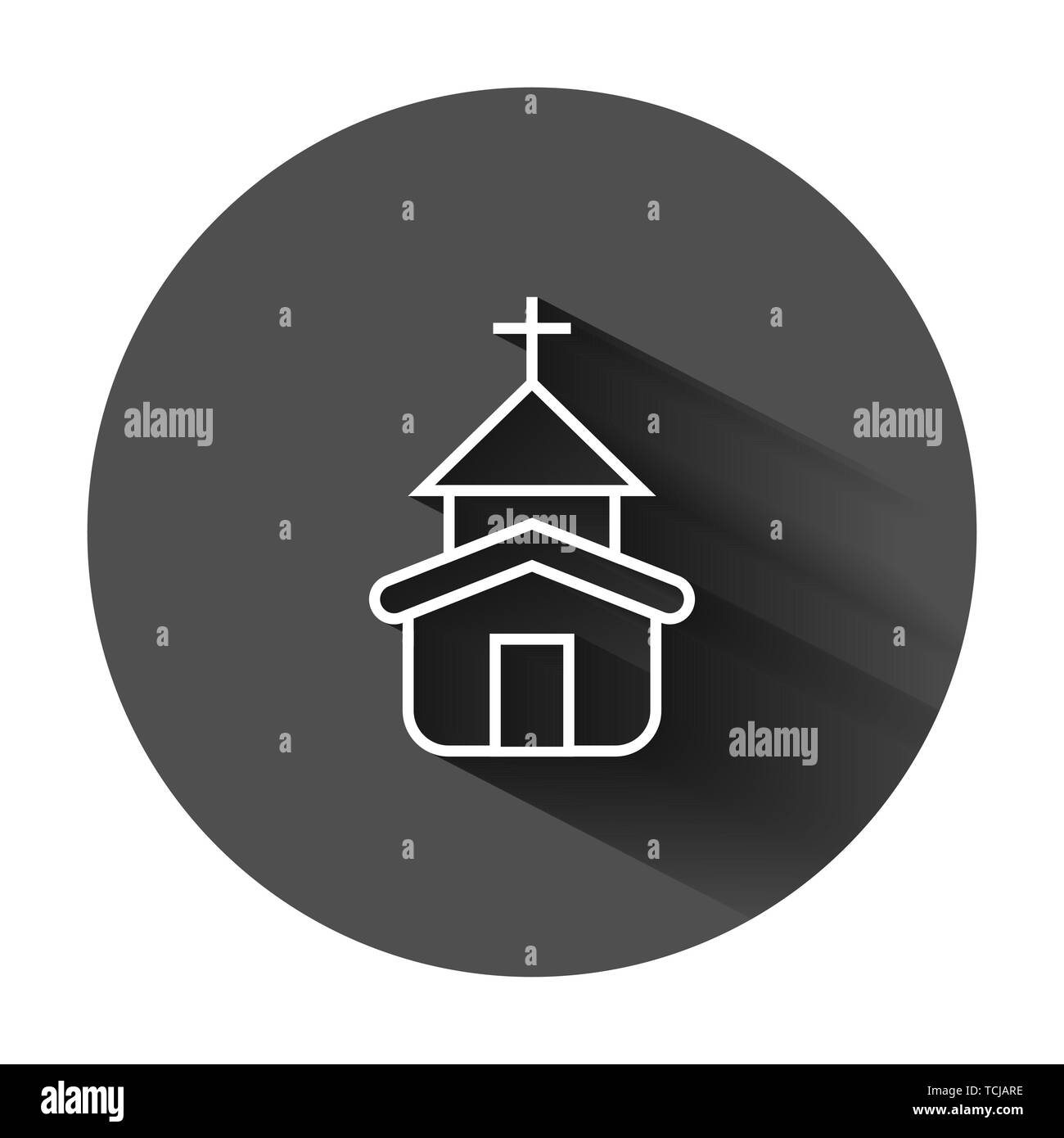 Church icon in flat style. Chapel vector illustration on black round ...