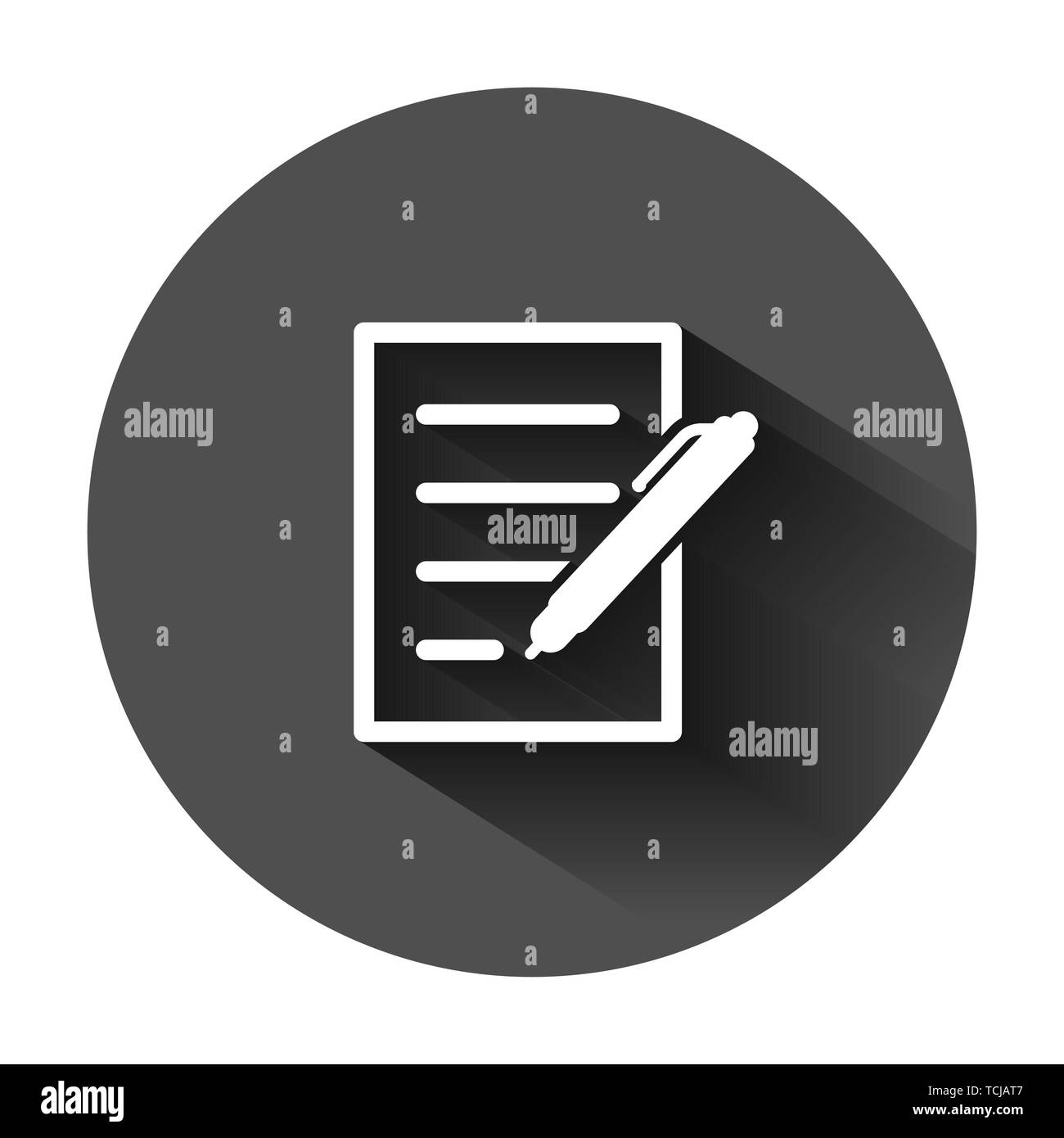 Document with pen icon in flat style. Notepad vector illustration on ...