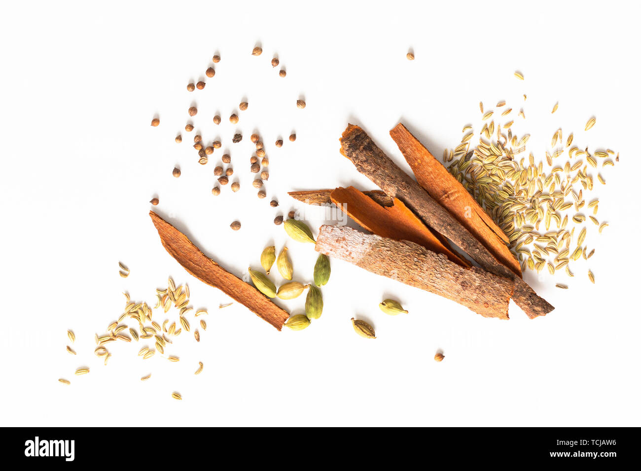 Food concept assortment Oriental spices cardamom pods, coriander seeds ...