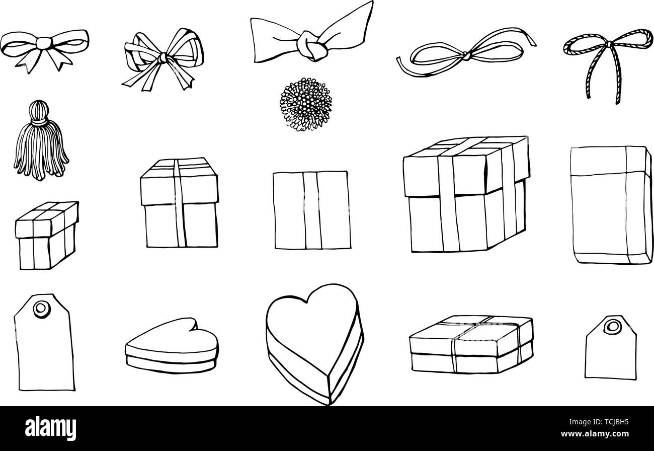 Set of gift wrapping, boxes and bow knots clipart. collection of ...
