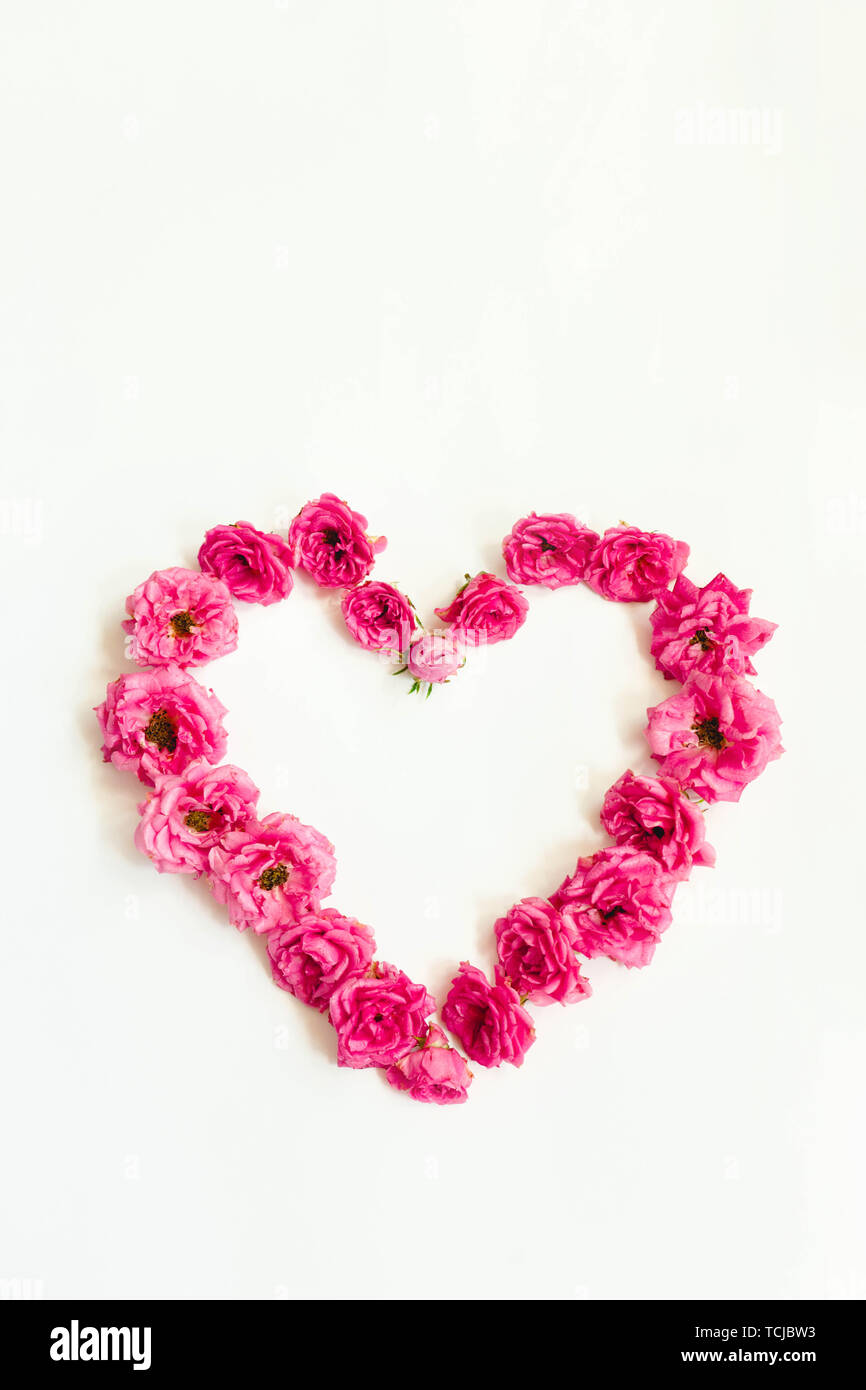heart of pink roses on white background Stock Photo - Alamy