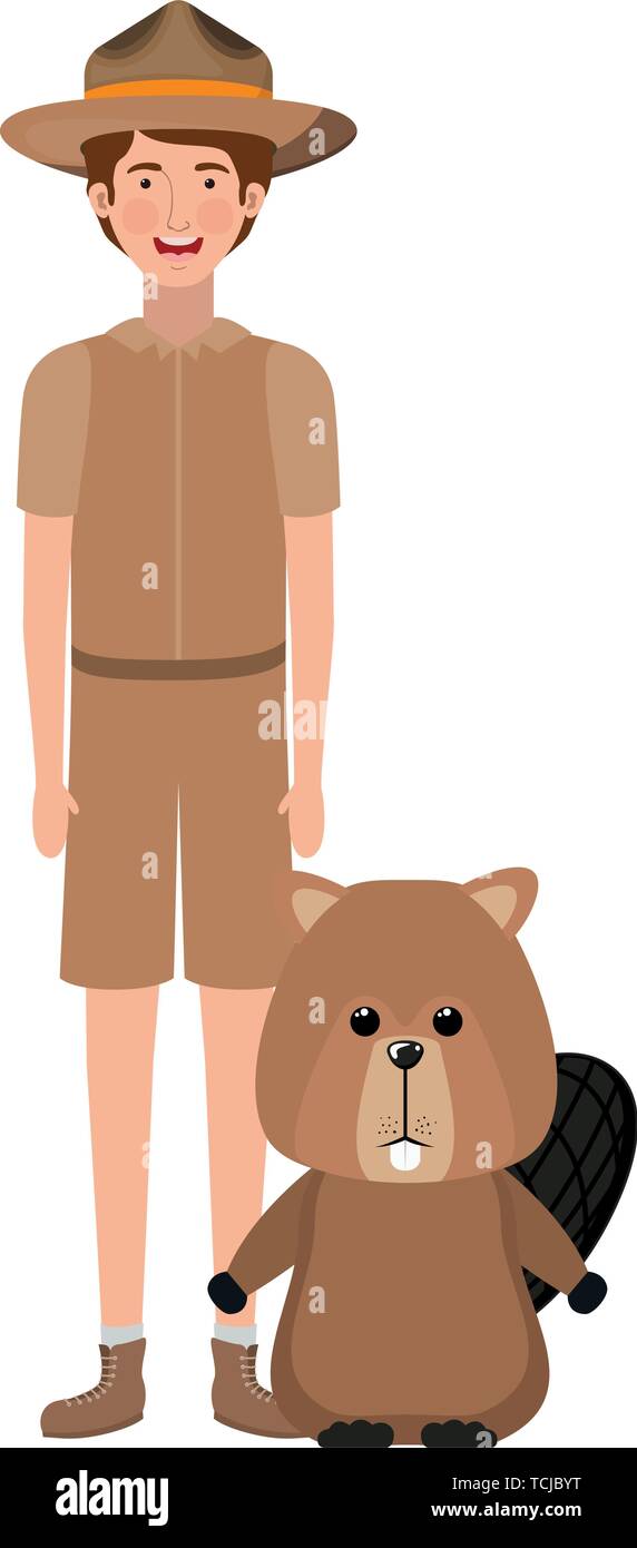 Forest ranger boy cartoon and beaver design Stock Vector Image & Art ...