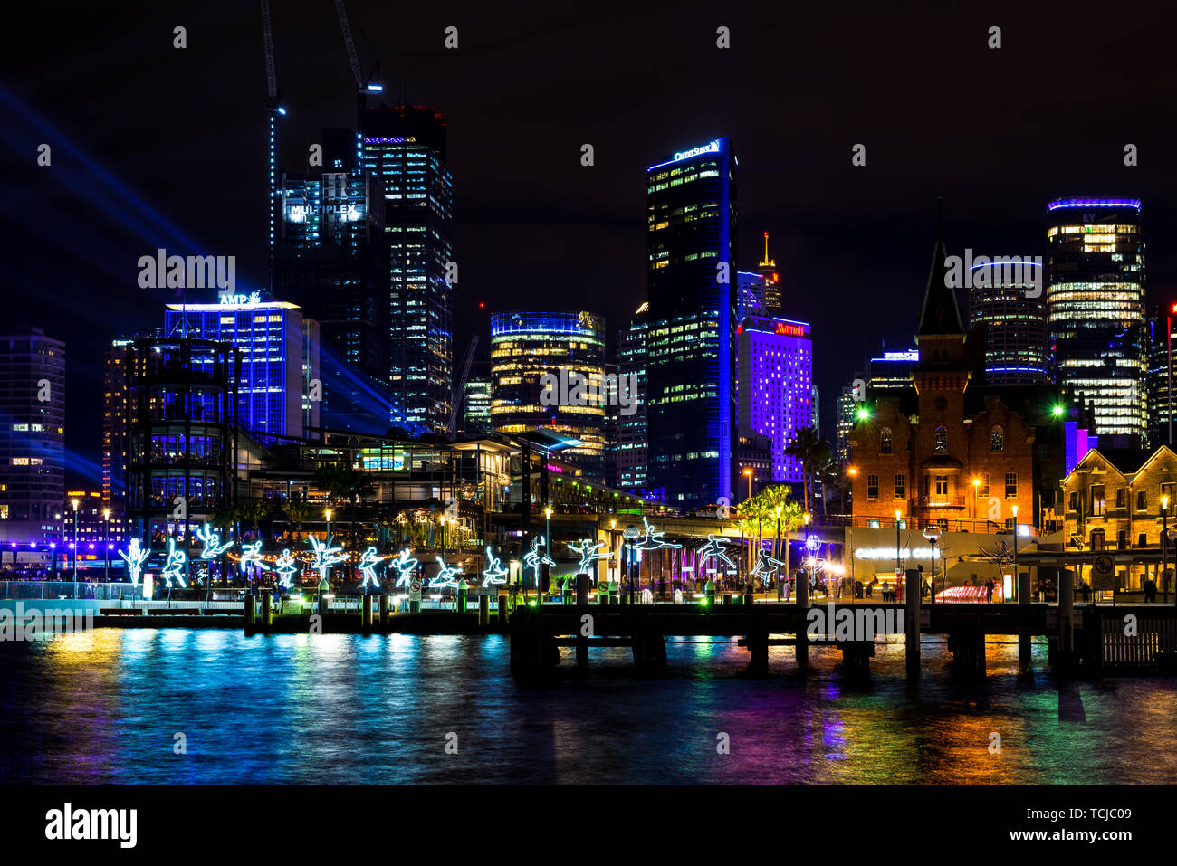 The Rocks area and Circular Quay, with city skyline in the backdrop ...