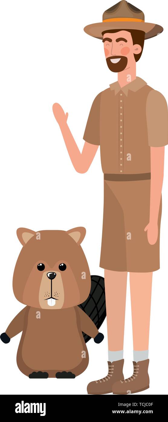 Forest ranger man cartoon and beaver design Stock Vector Image & Art ...