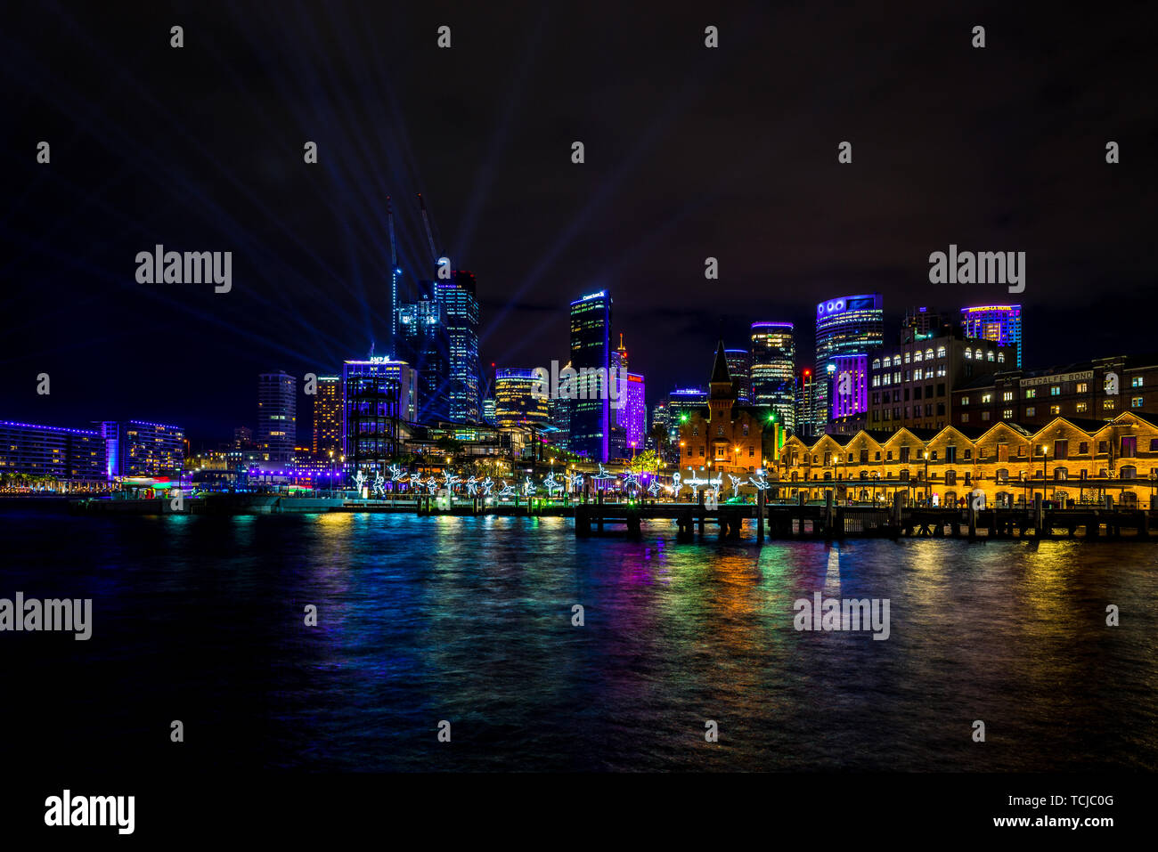 The Rocks area and Circular Quay, with city skyline in the backdrop ...