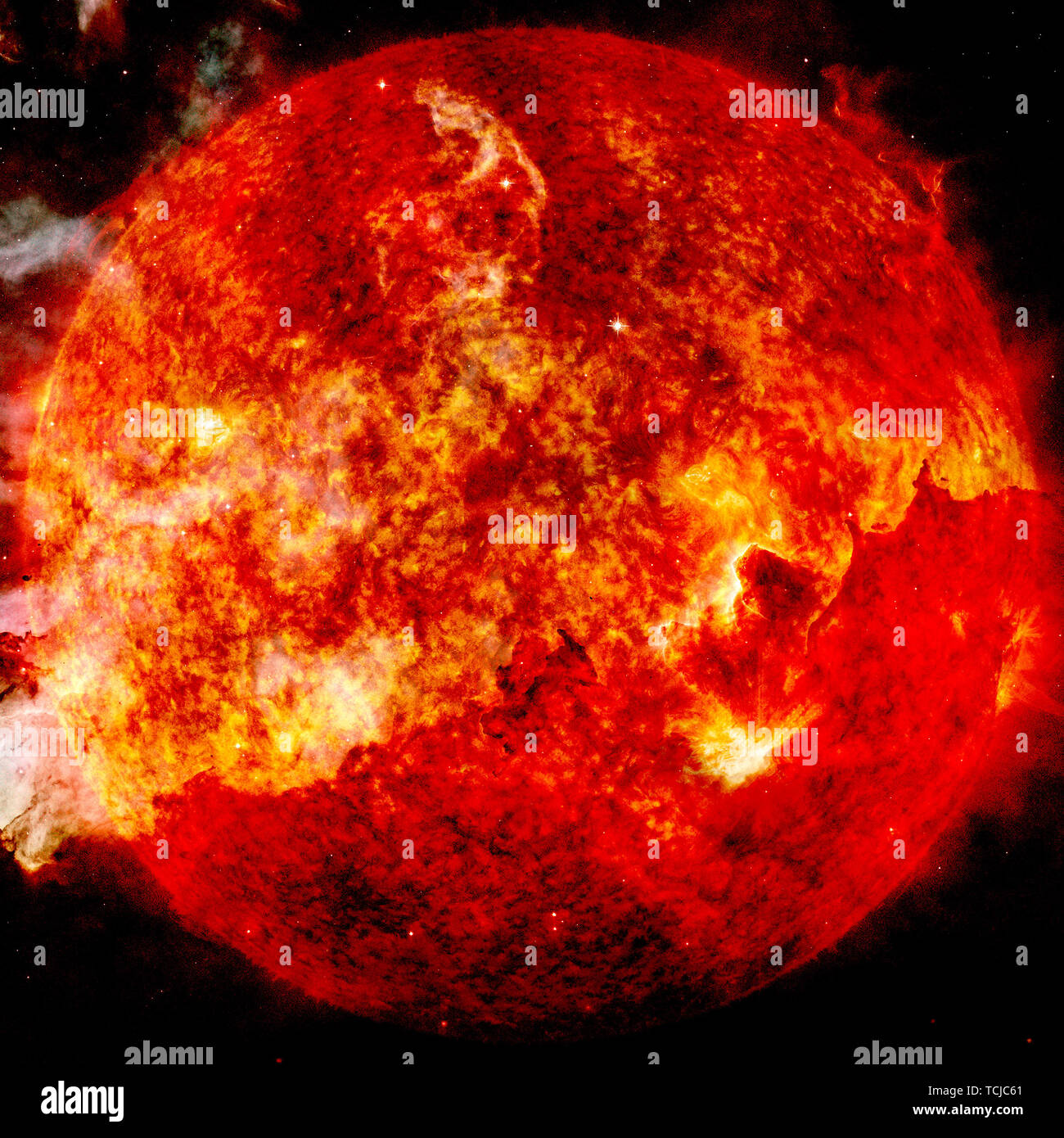 Extremely hot star. Flaring of Sun. Beauty of endless universe ...