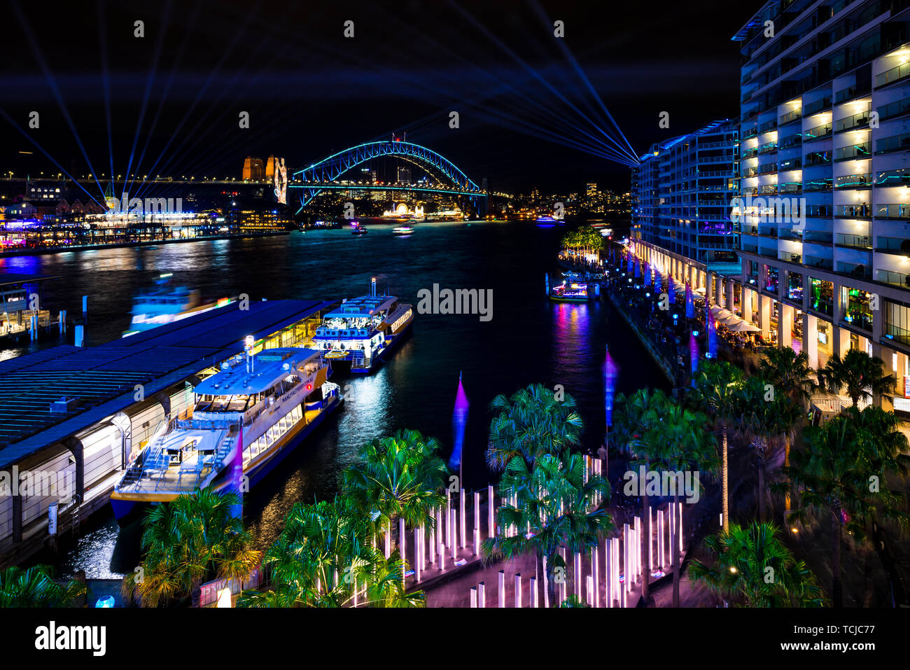 Circular Quay and theSydney Harbour Bridge during Vivid, in Sydney ...