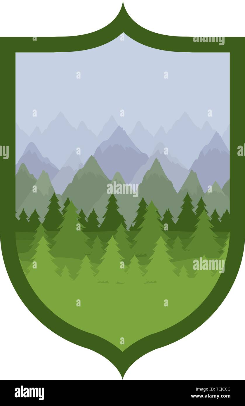 Isolated pine trees inside shield label design Stock Vector Image & Art ...