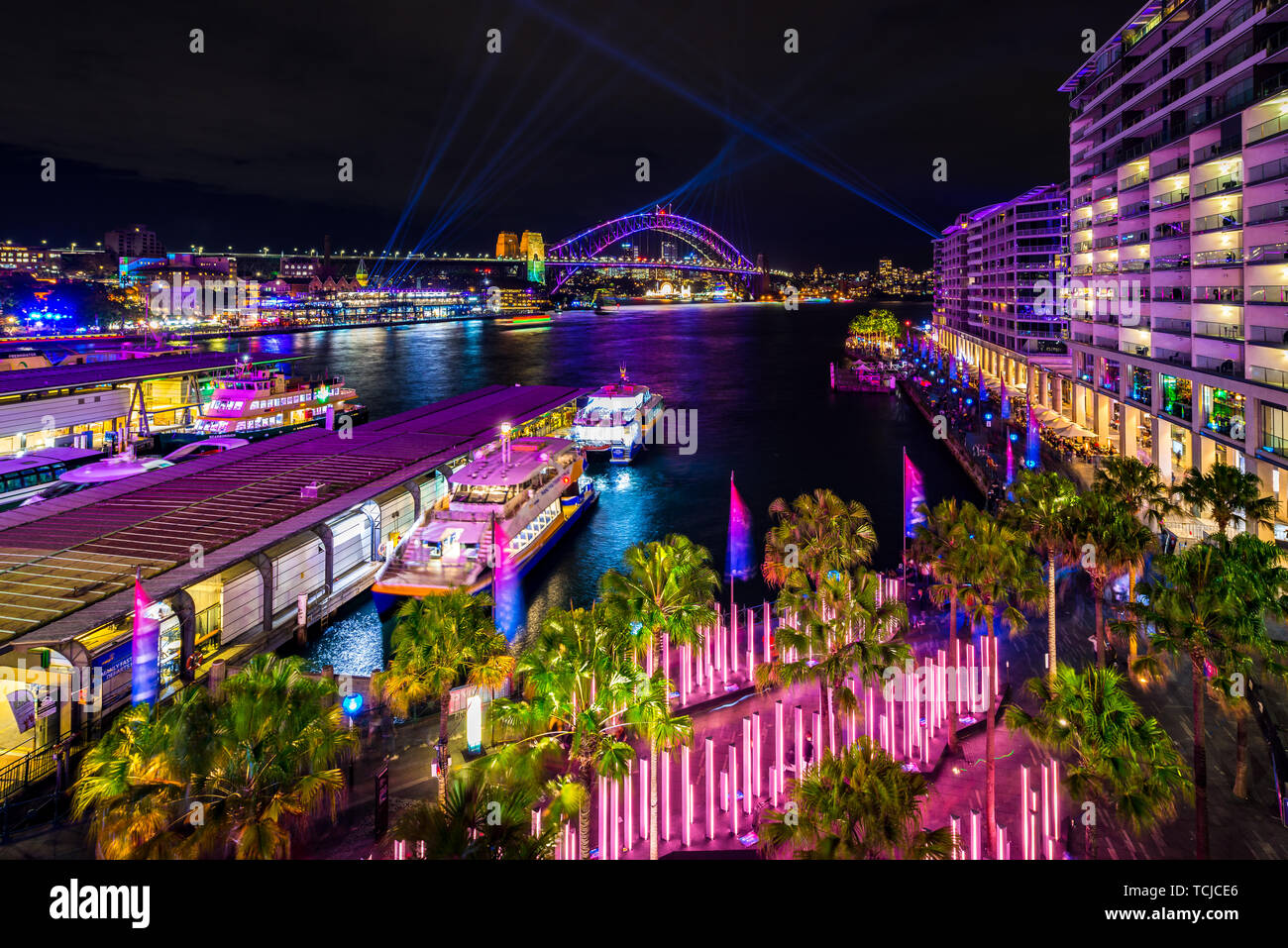 Circular Quay and theSydney Harbour Bridge during Vivid, in Sydney ...