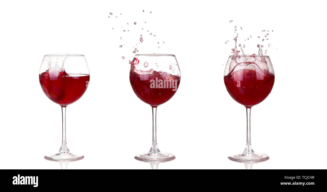 Wine collection - Splashing red wine in a glass. Isolated on white ...