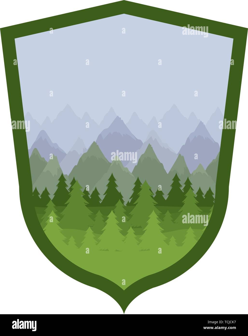 Isolated pine trees inside shield label design Stock Vector Image & Art ...