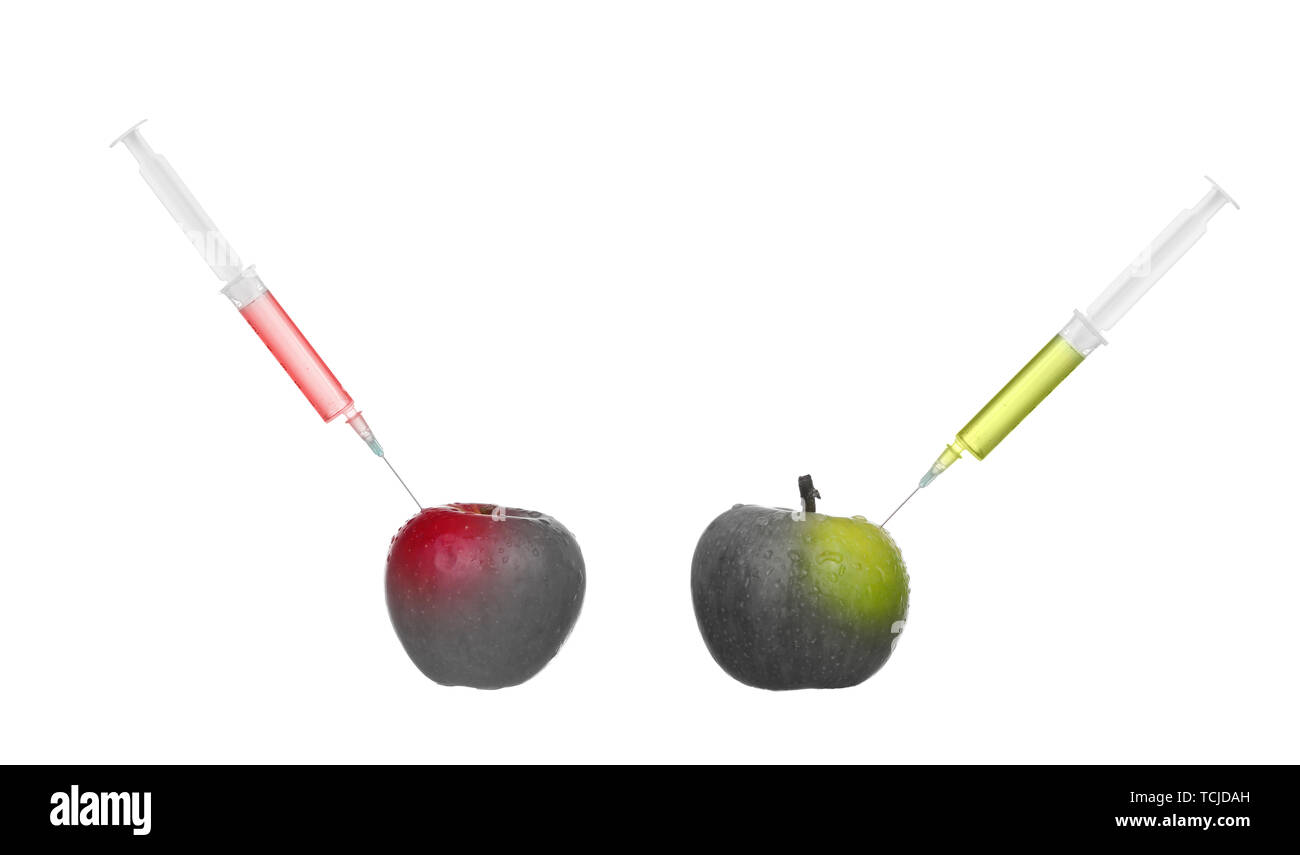 Collage apple getting color by bioengineering Stock Photo - Alamy