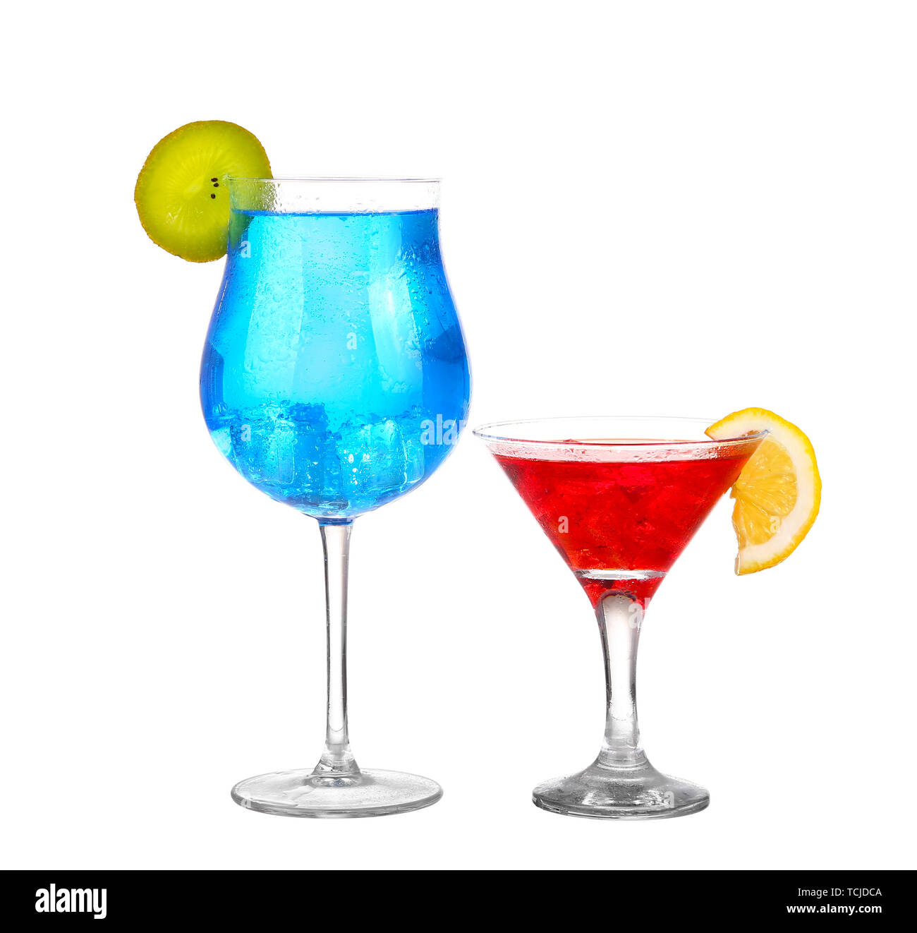 two red and blue cocktail isolated on white background Stock Photo - Alamy