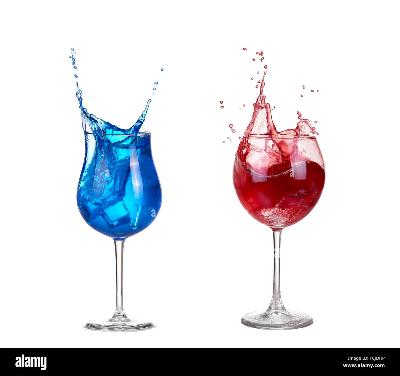 collage two red and blue cocktail isolated on white background Stock ...