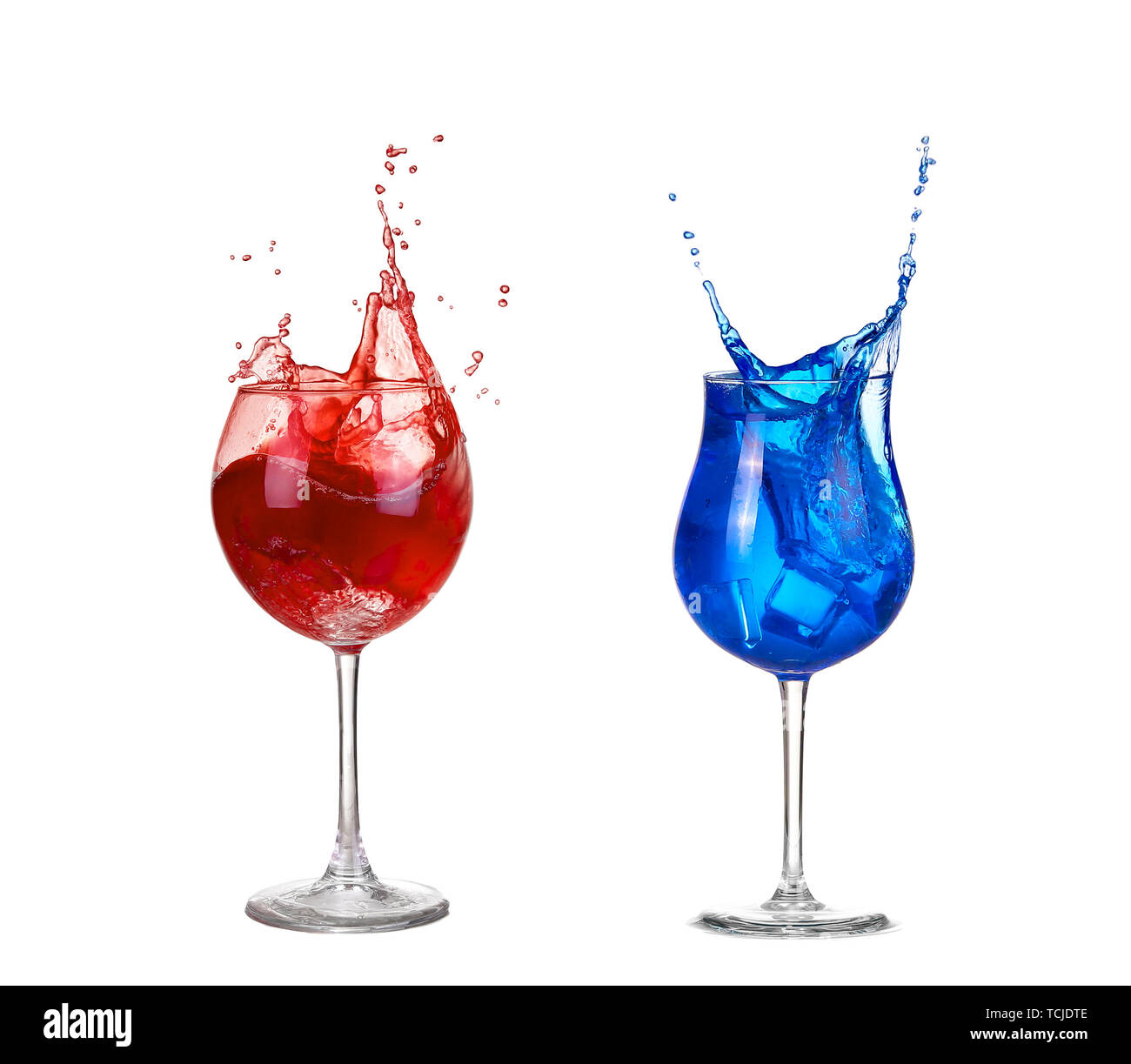 collage two red and blue cocktail isolated on white background Stock ...