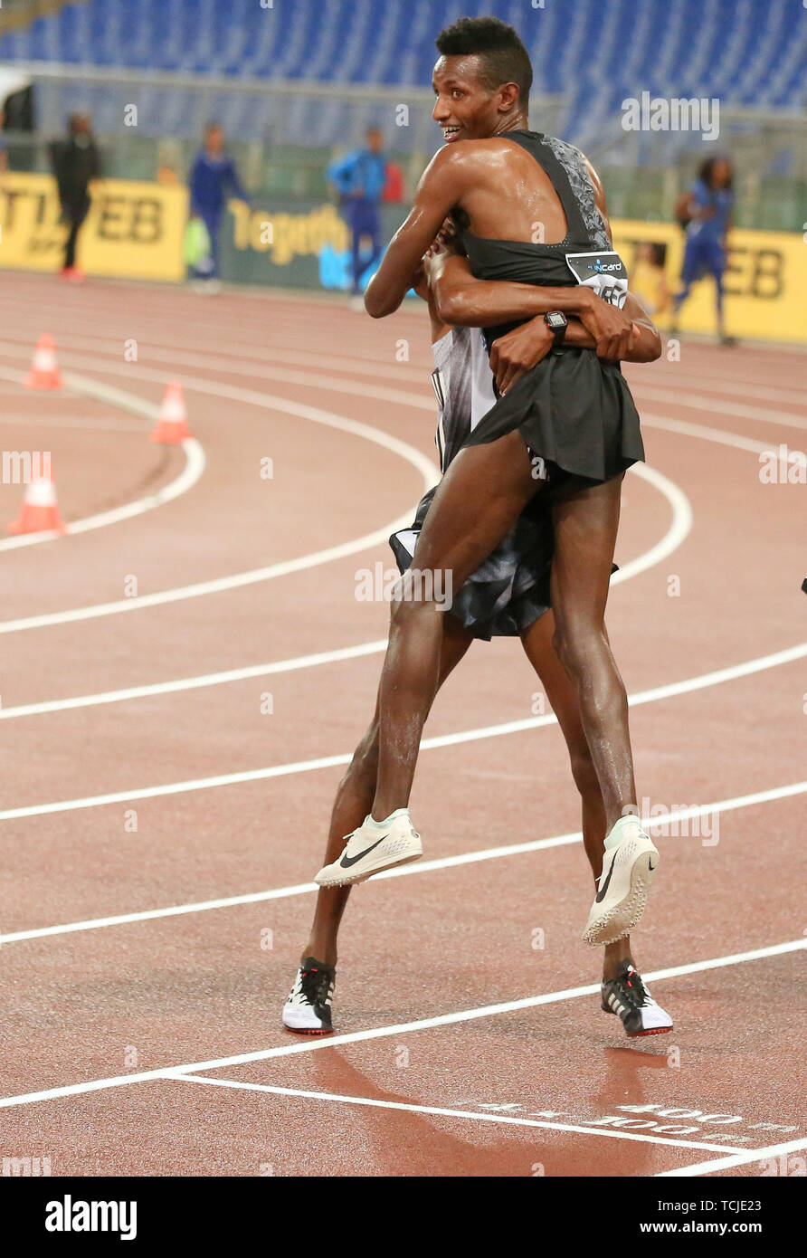 ROME, ITALY - JUN 06: Telahun Haile Bekele of Ethiopia congratulated by ...