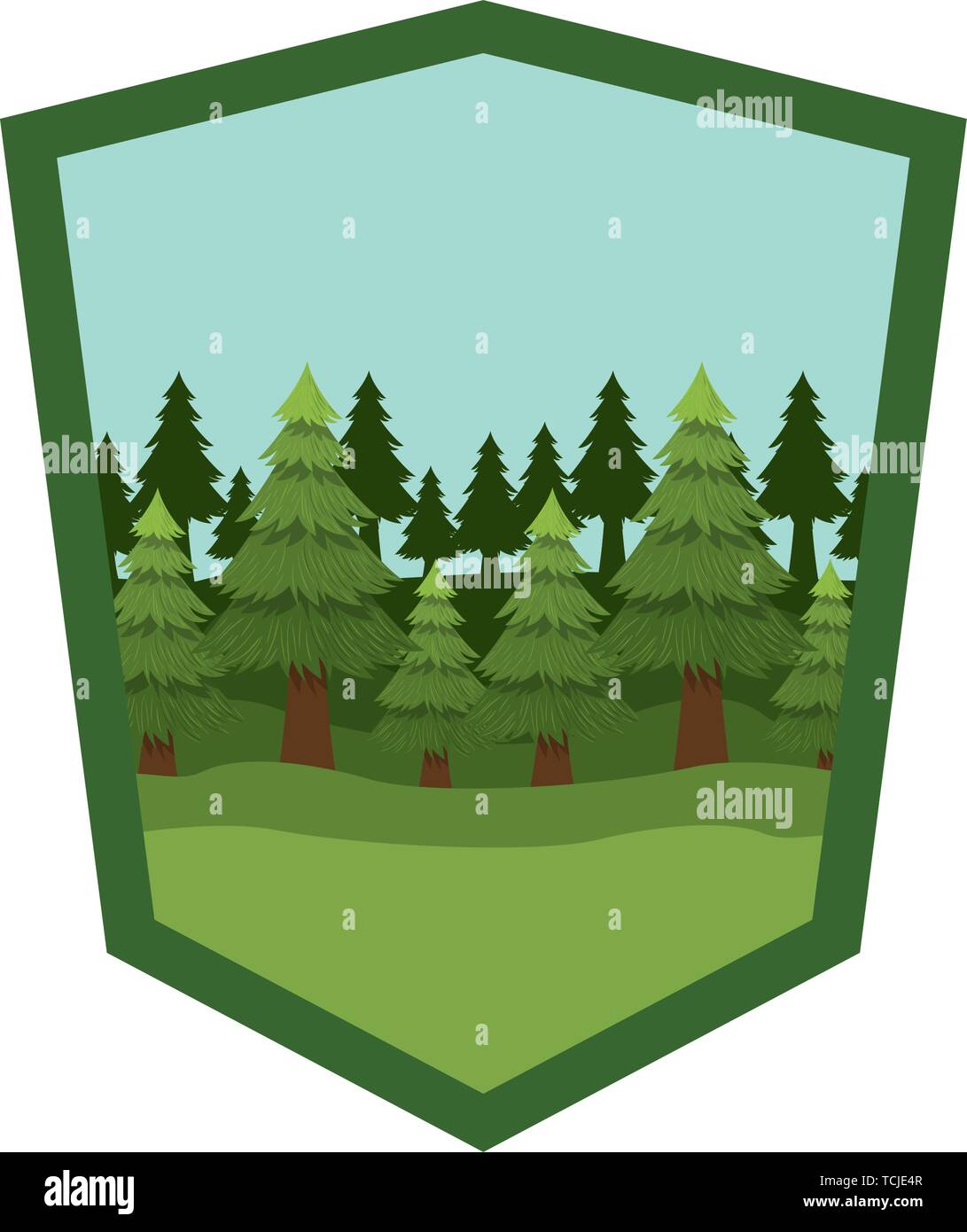 Isolated pine trees inside shield label design Stock Vector Image & Art ...