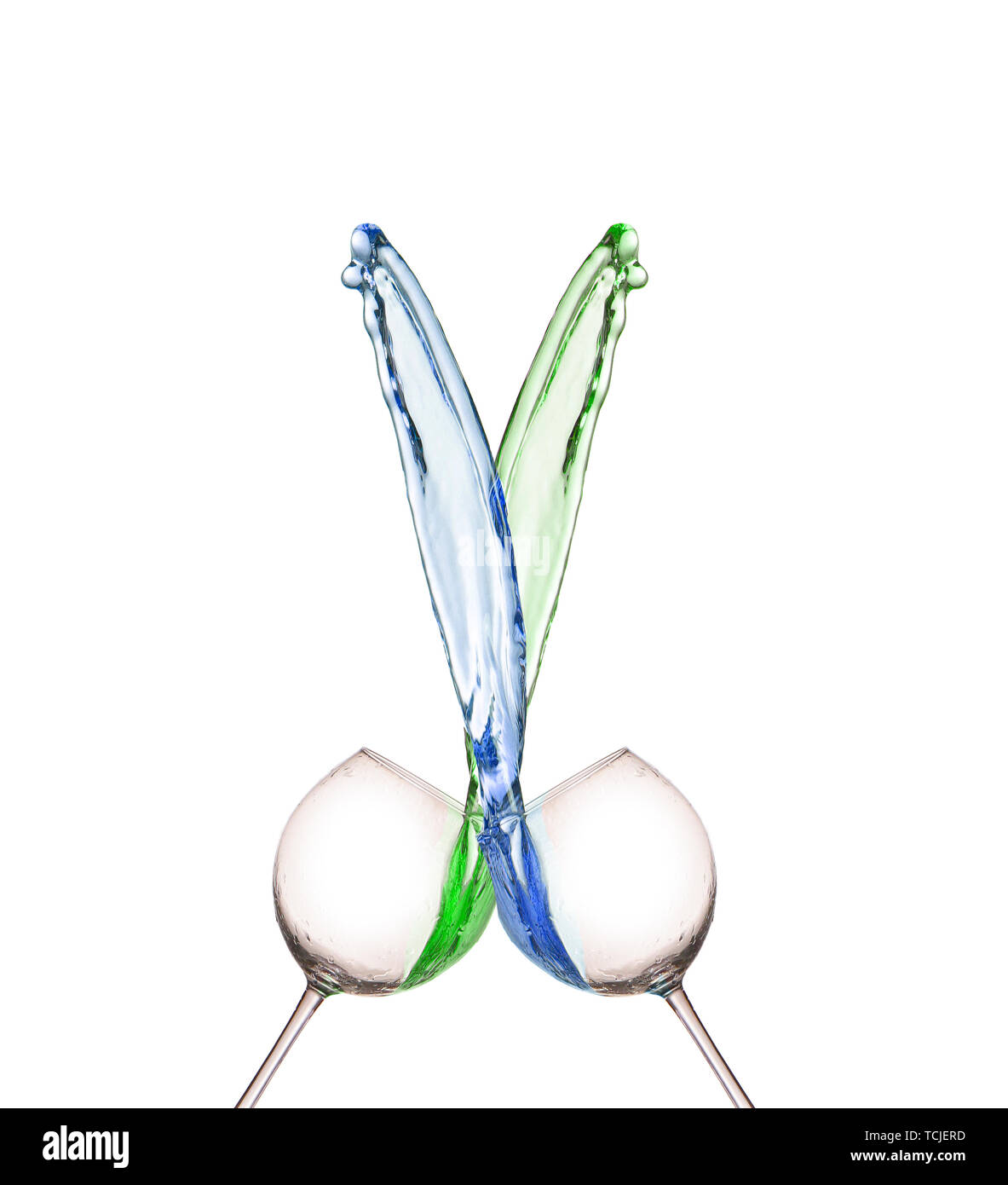 Green and Blue alcoholic cocktail on white isolate splash Stock Photo ...